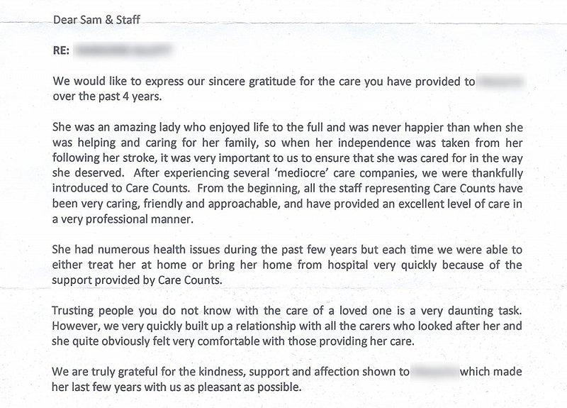 Express our sincere gratitude - Care Counts